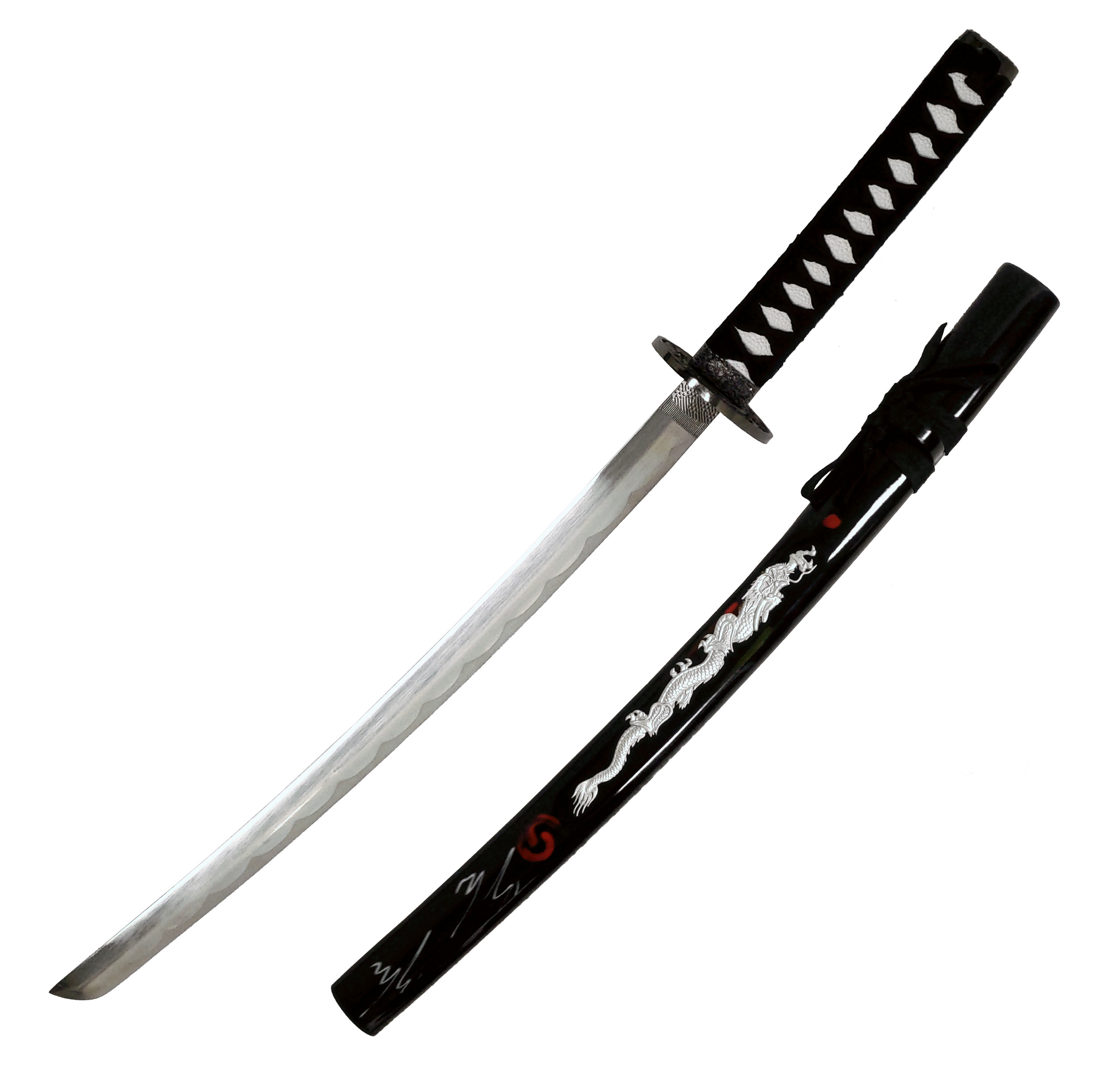 DUAL HOLOGRAPHIC SILVER FIGHTING DRAGON BLACK KATANA DOUBLE SWORD SET ...